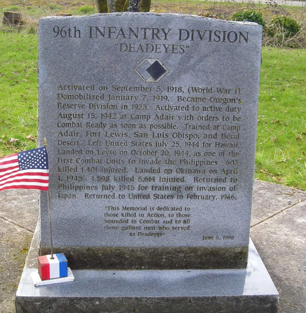 United States Army 96th Infantry Division (Deadeye) | City of Grove ...